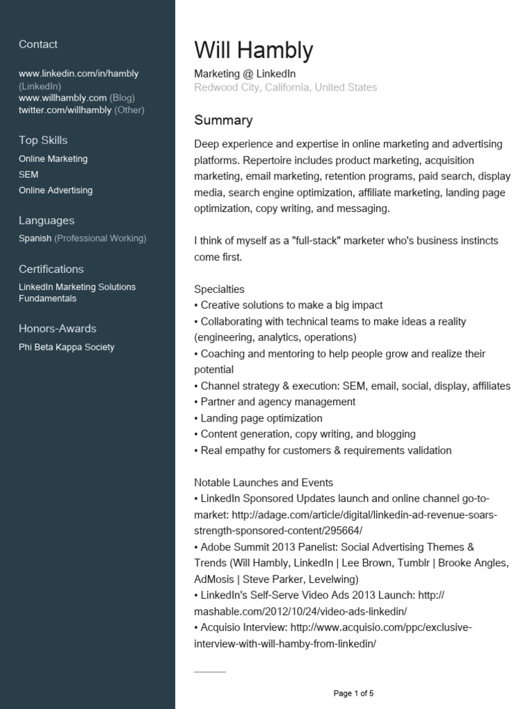 Will Hambly Linkedin Profile | PDF | Linked In | Online Advertising