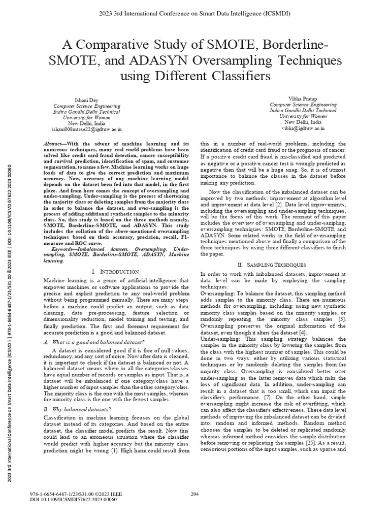 A Comparative Study of SMOTE Borderline-SMOTE and ADASYN Oversampling Techniques Using Different ...