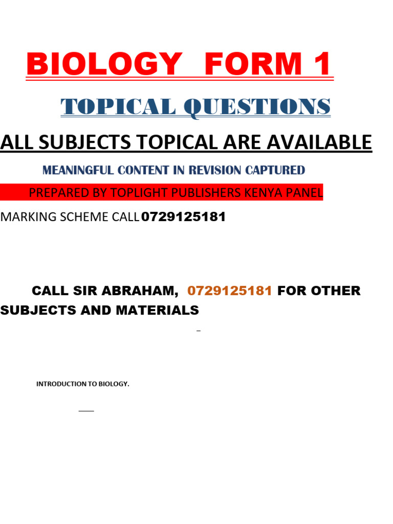 Form 1 Biology Topical Questions | PDF | Cellular Respiration | Digestion