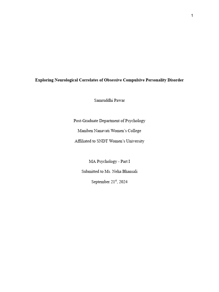 Exploring Neurological Correlates of Obsessive Compulsive Personality ...