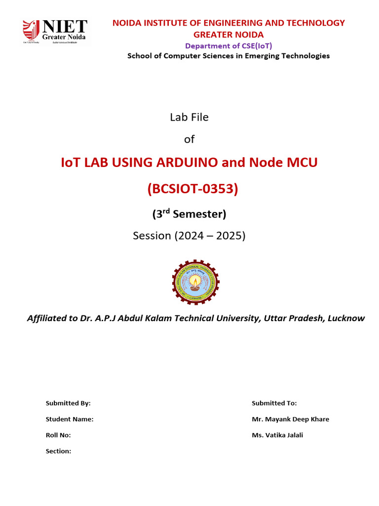 Sample IoT - Lab - File - Experiment - 1 - To - 6 | PDF | Arduino | Home Automation