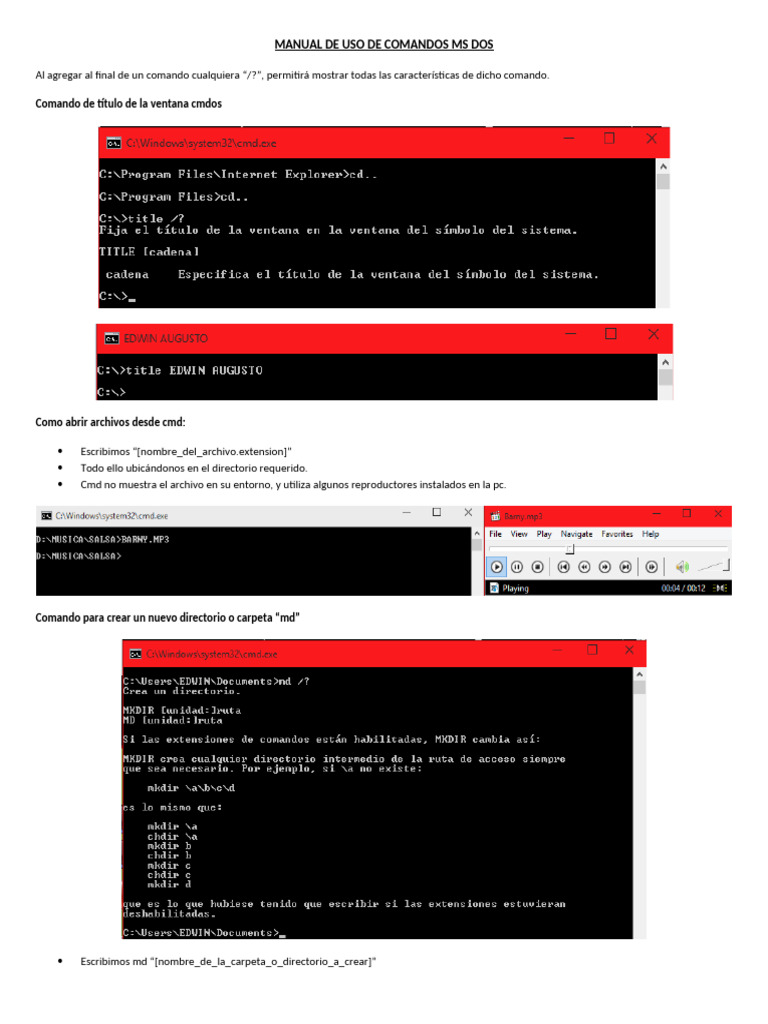 Comandos MS-DOS: Guía Completa | PDF | Archivo de computadora | Interfaz de línea de comando