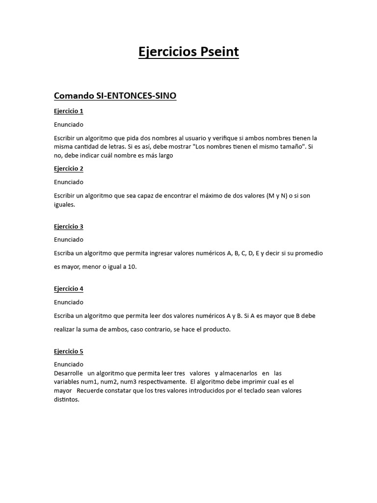 Ejercicios Pseint (SI-ENTONCES-SINO) | PDF | Informática