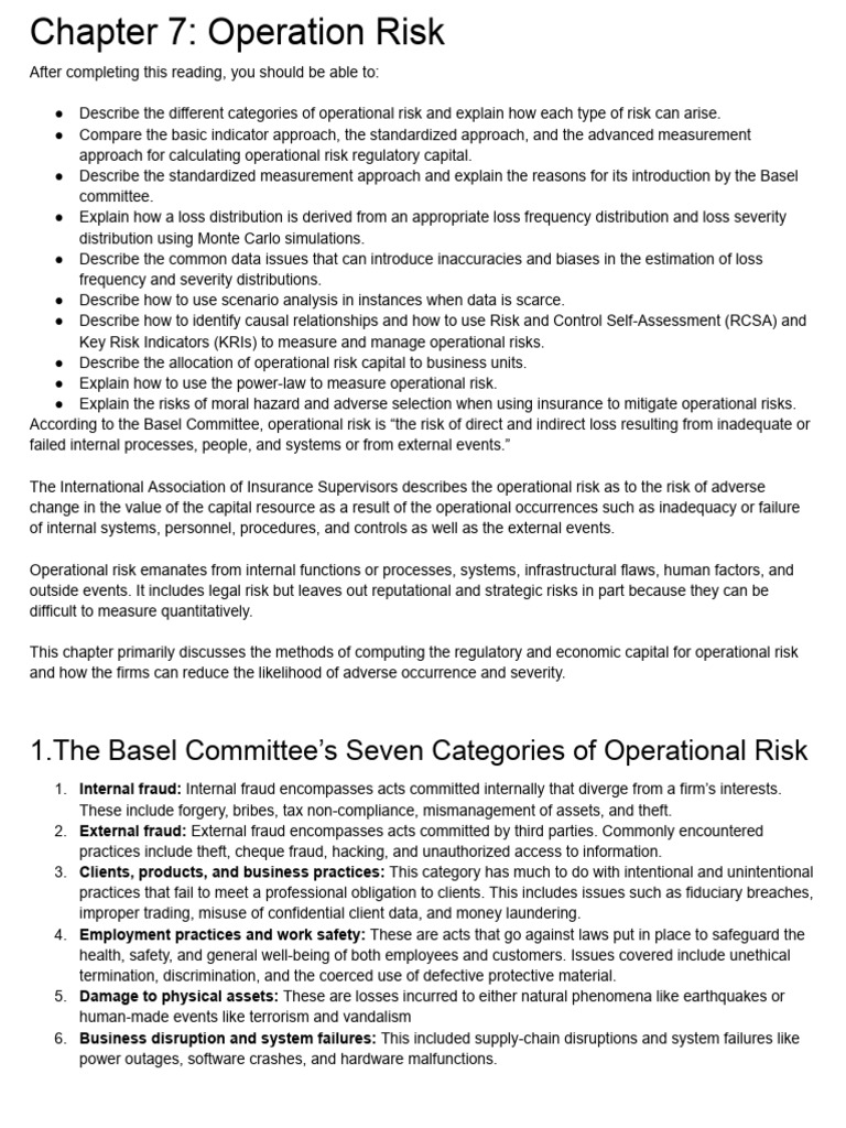 Chapter 7 Operational Risk | PDF | Operational Risk | Risk