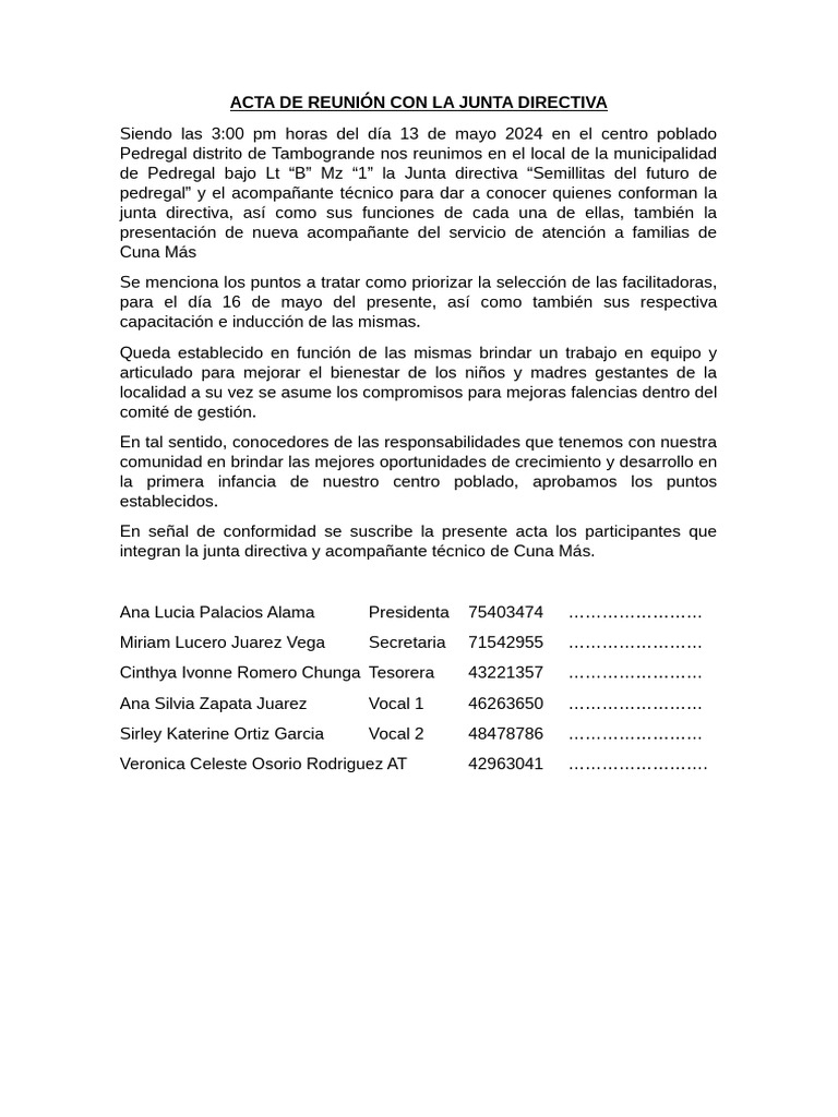 Acta de Reunión Con La Junta Directiva | PDF