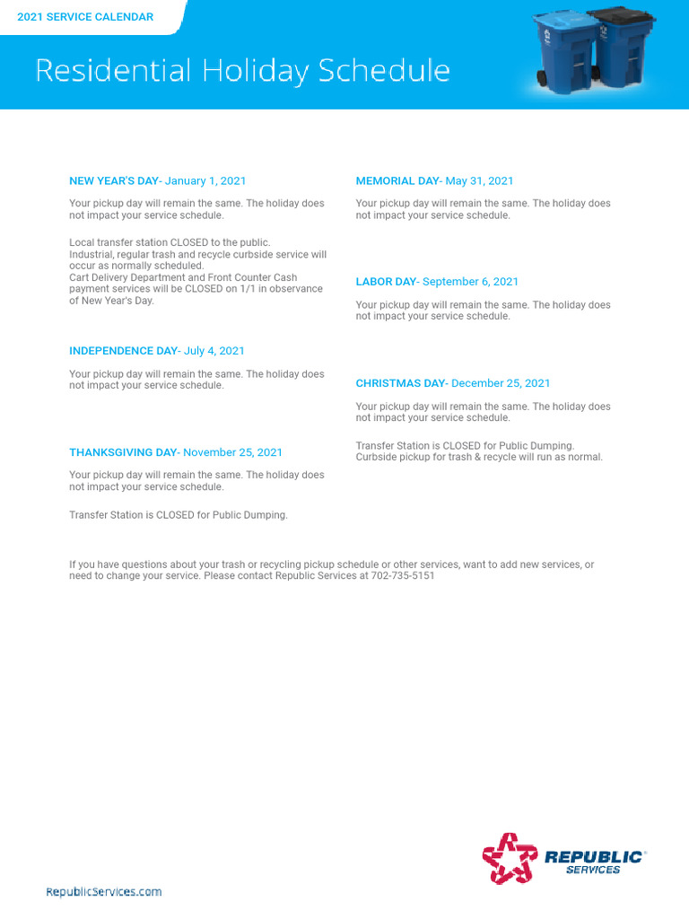 Residential Holiday Schedule | PDF