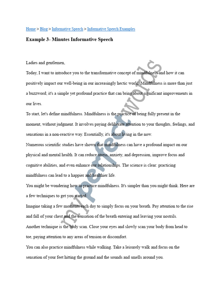3 Minute Informative Speech Examples PDF | PDF | Mindfulness | Senses