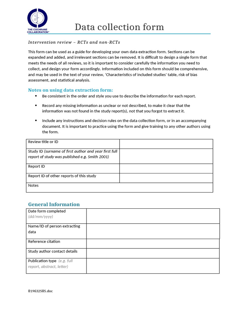 Collecting Data - Form For RCTs and non-RCTs | PDF | Randomized ...