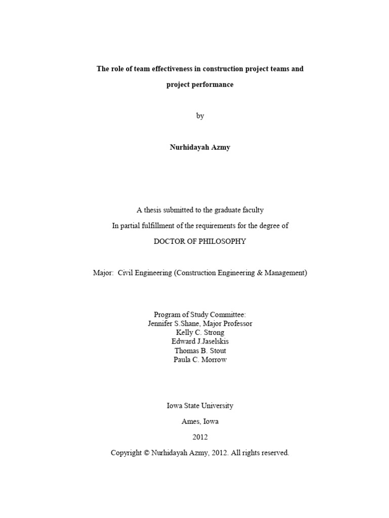 The Role of Team Effectiveness in Construction Project Teams and | PDF ...