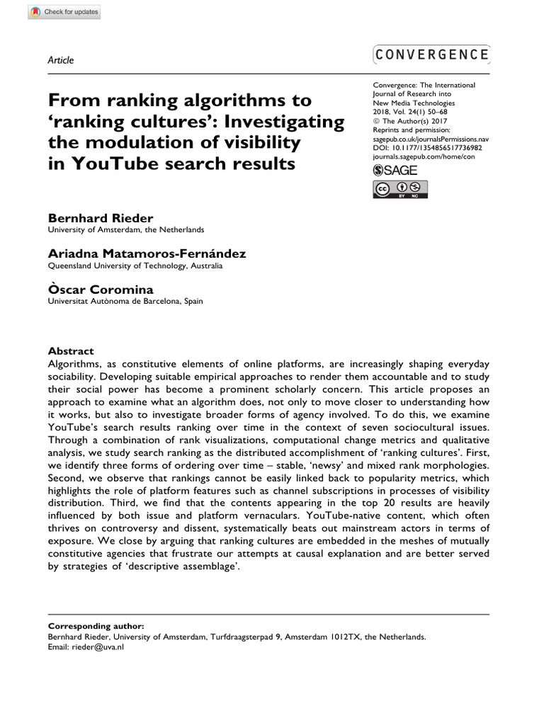 Rieder Et Al 2018 From Ranking Algorithms To Ranking Cultures ...