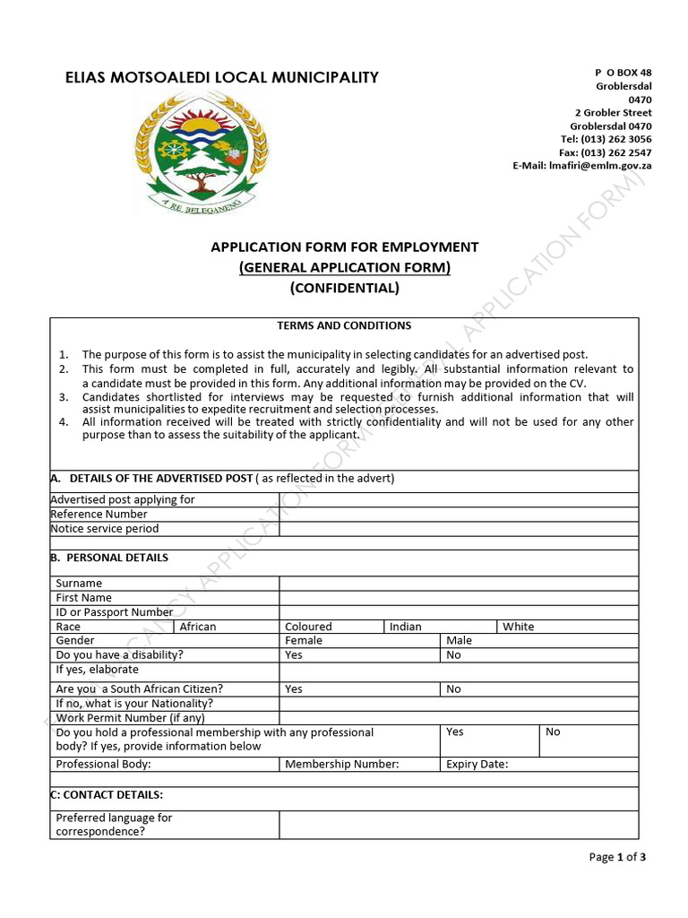 Application Form For Employment (General Applications Only) | PDF | Justice | Crime & Violence