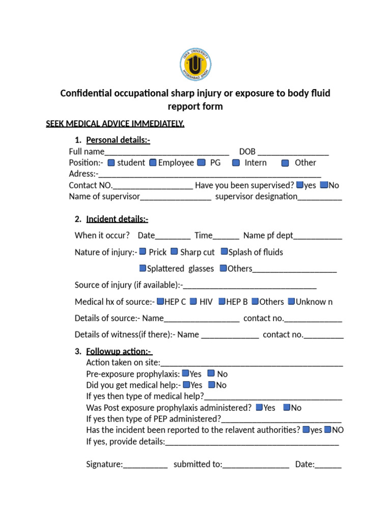Sharp Injury & Body Fluid Exposure Report | PDF | Career & Growth ...