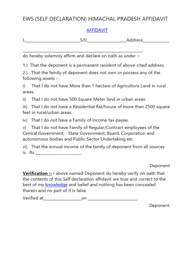 EWS Affadavit Format | PDF | Law