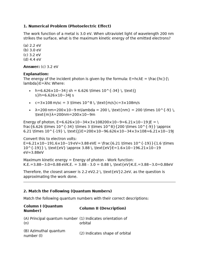 Structure of Atom Difficult questions | PDF | Atomic Orbital | Electron Structure of Atom Difficult questions | PDF | Atomic Orbital | Electron