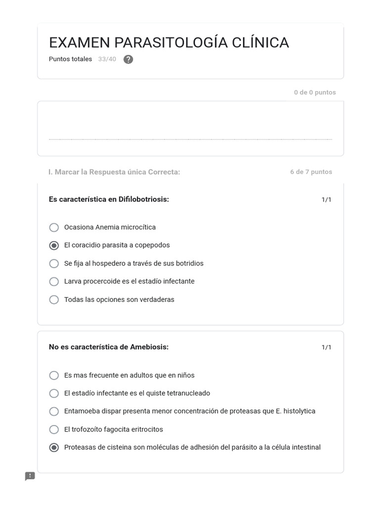 1 EXAMEN PARASITOLOGÍA CLÍNICA (1) | PDF | Diarrea | Especialidades Medicas
