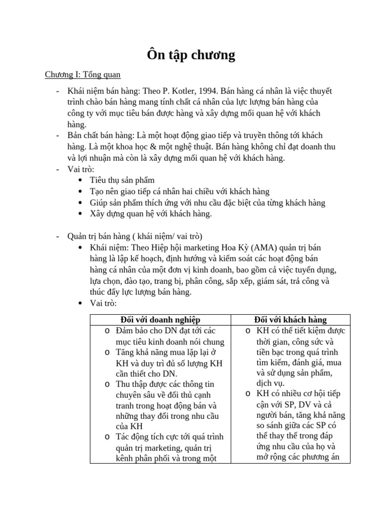 Ôn tập chương QTBH | PDF