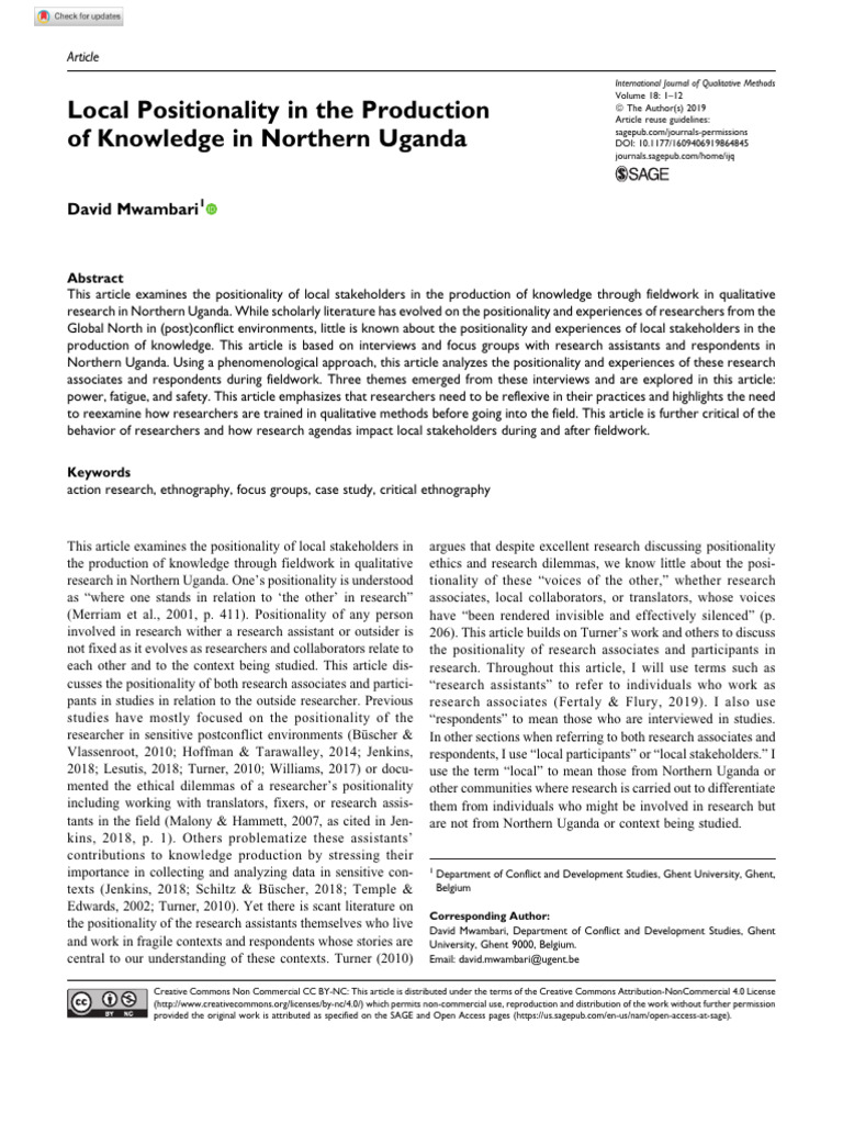 Mwambari 2019 Local Positionality in The Production of Knowledge in ...