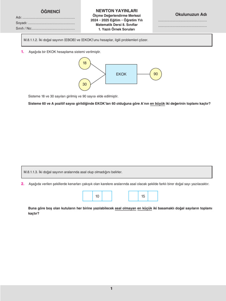 8_Sinif_1_yazili | PDF