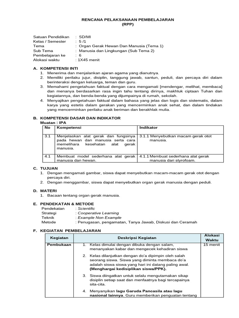 RPP Kelas 5 IPA 126 Macam Macam Gerak Otot | PDF