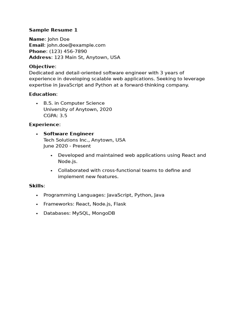 Sample Resume 1 | PDF | Career & Growth | Computers