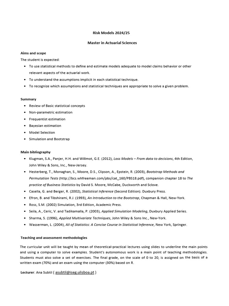 Syllabus 2024 25 Pdf Bootstrapping Statistics Estimation Theory