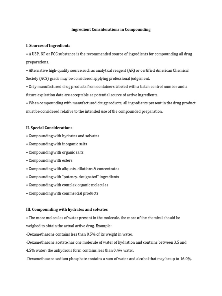 Ingredient Considerations in Compounding | PDF | Pharmaceutical ...