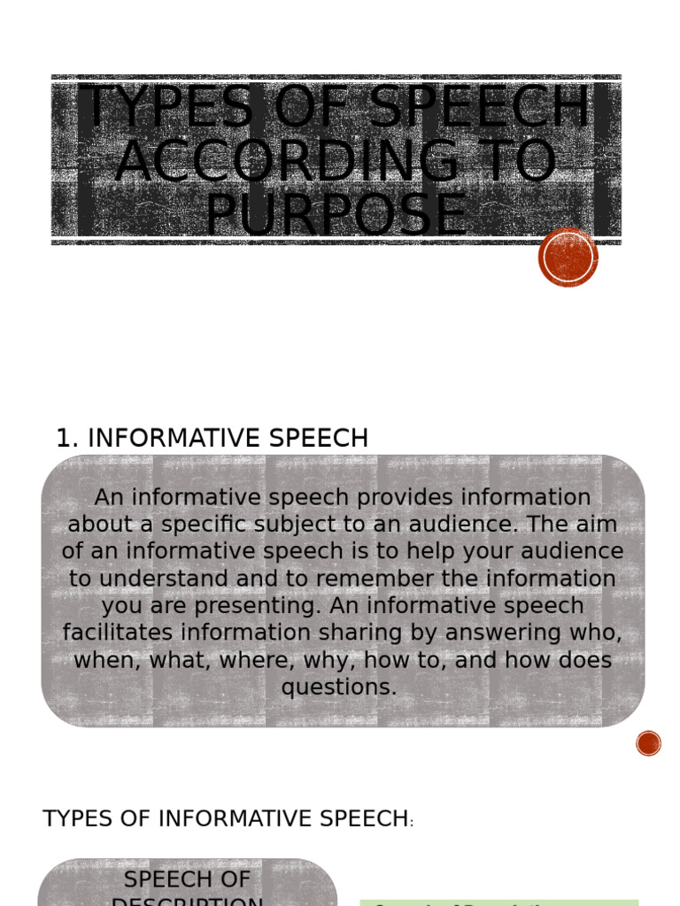 Types of Speech According To Purpose | PDF | Public Speaking | Psychology