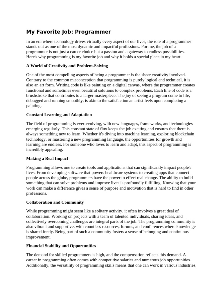 My Favorite Job | PDF | Computer Programming | Programmer
