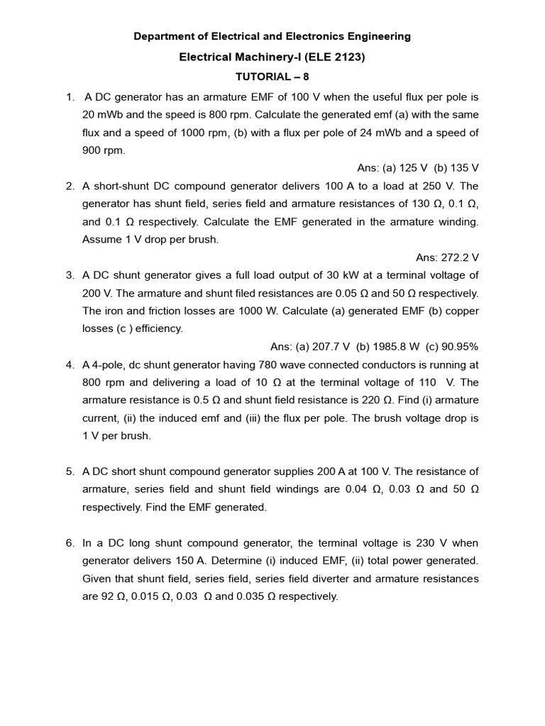 Em-1 - Tutorial-8 - DC Generator | PDF