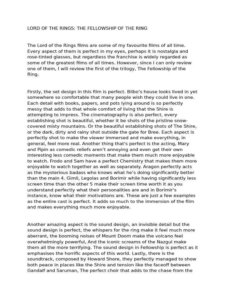 Fellowship of the Ring Film Review | PDF | J. R. R. Tolkien | The Lord ...