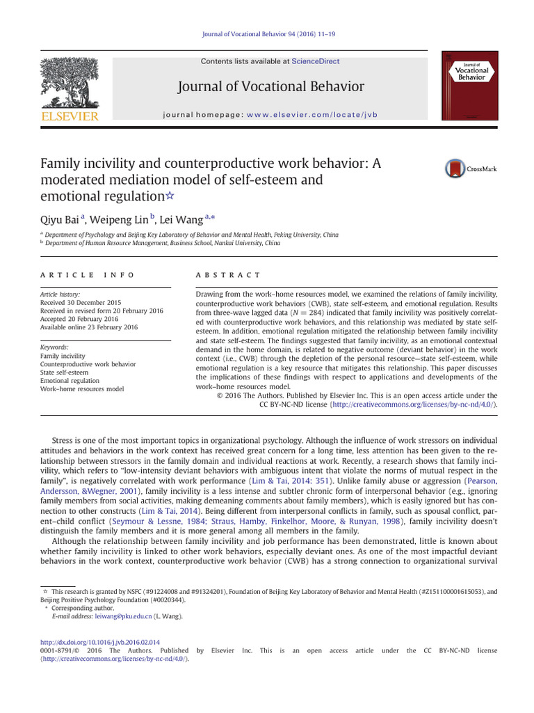 Family Incivility and CWP | PDF | Survey Methodology | Self Esteem