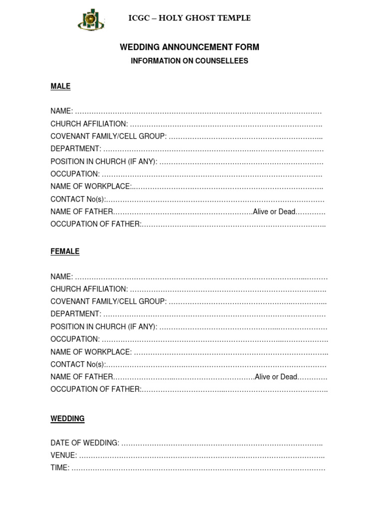 Wedding Announcement Form | PDF