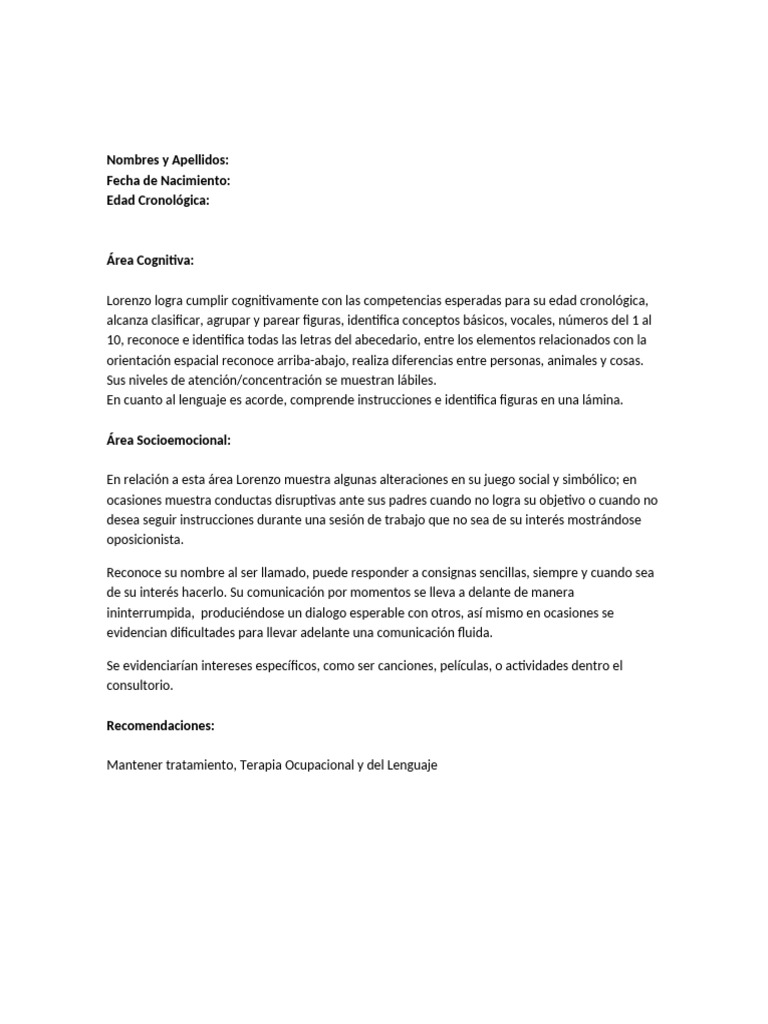 INFORME DEl NINO AUTISTA ROSELIN | PDF