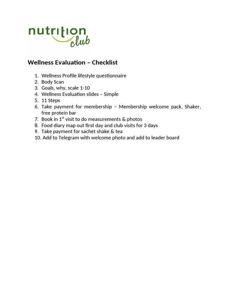 Wellness Evaluation Checklist Guide | PDF | Lifestyle