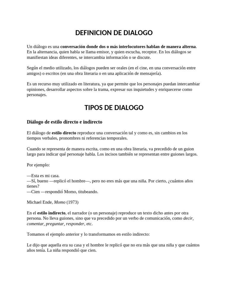 Definición y Tipos de Diálogo | PDF | Conversacion
