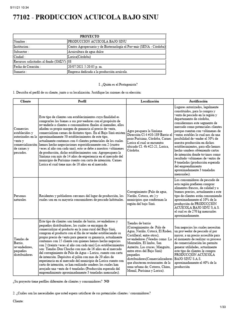 Produccion Acuicola Bajo Sinú | PDF | Colombia | Business