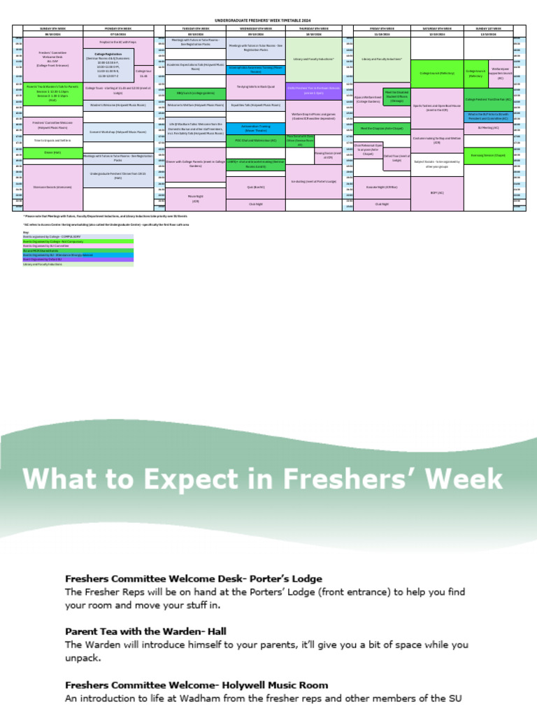 Wadham Freshers' Week Schedule 2024 | PDF