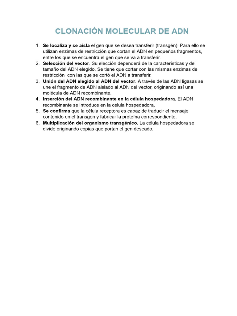 Clonación Molecular de ADN | PDF