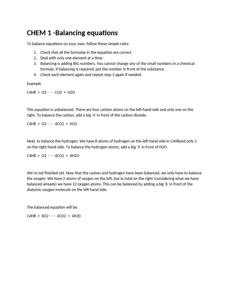 Balancing Chemical Equations Guide | PDF