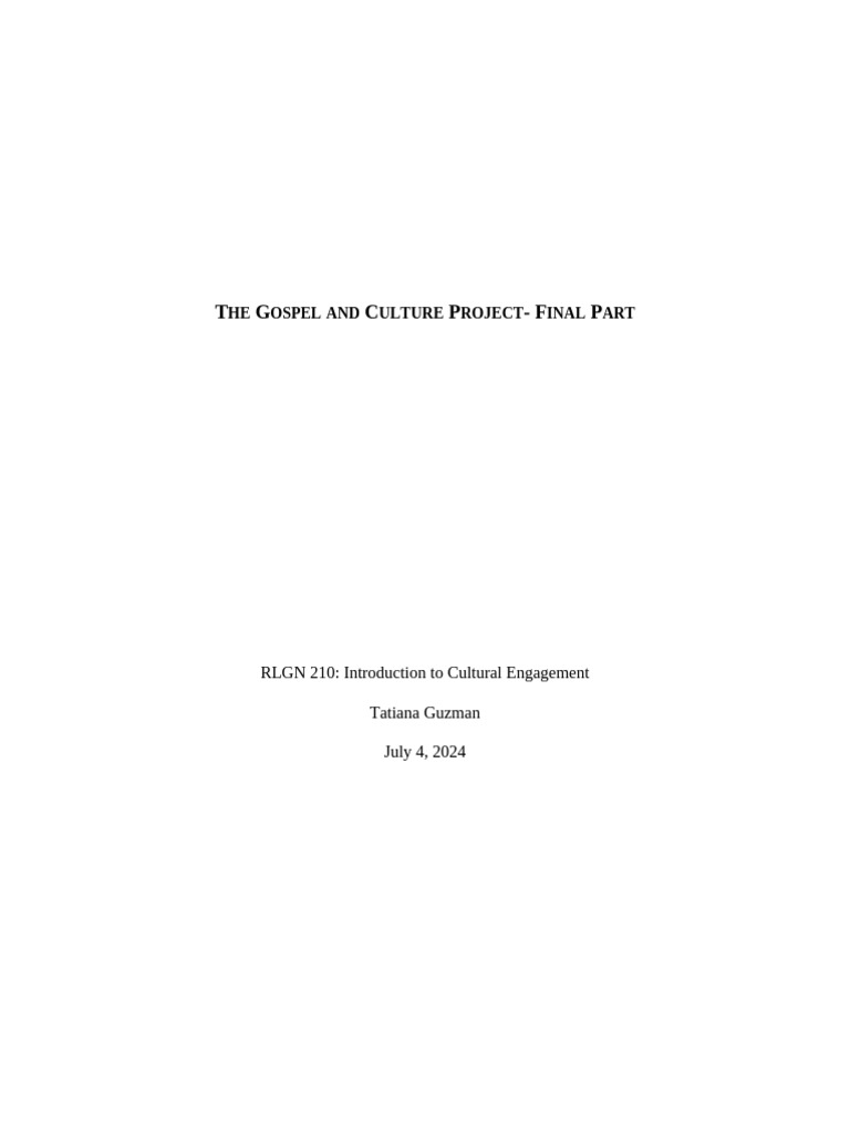 The Gospel and Culture Project FInal Part | PDF | Jesus | The Gospel