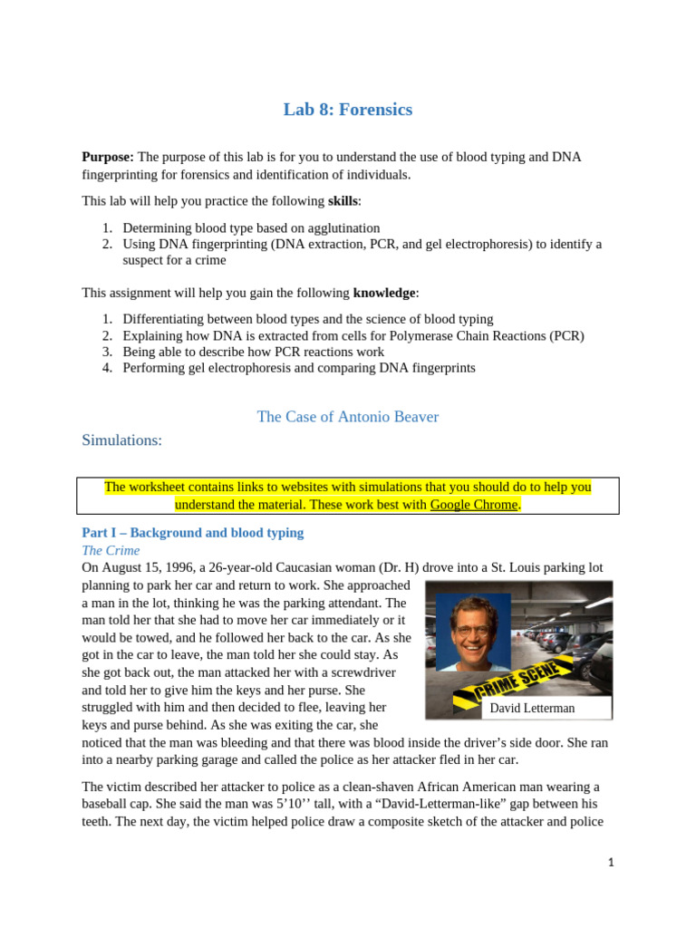 Lab 8 - Forensics Fall2024 | PDF | Blood Type | Microsatellite