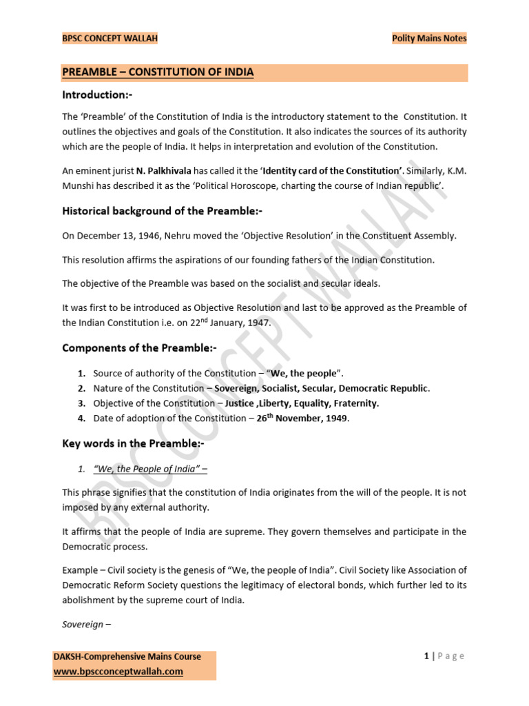 Indian Constitution Preamble Explained | PDF | Political Science ...