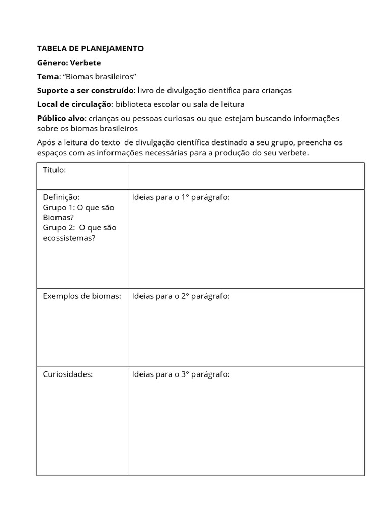 Atividade para Impressao Tabela de Planejamento Introducao Lpo4 04sqa | PDF