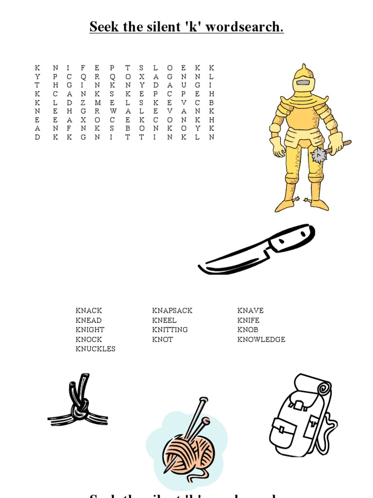 Silent K Word Search Activity | PDF