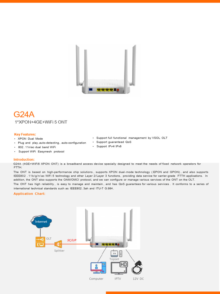 G24A: 4GE WiFi 5 ONT Overview | PDF | I Pv6 | Wi Fi