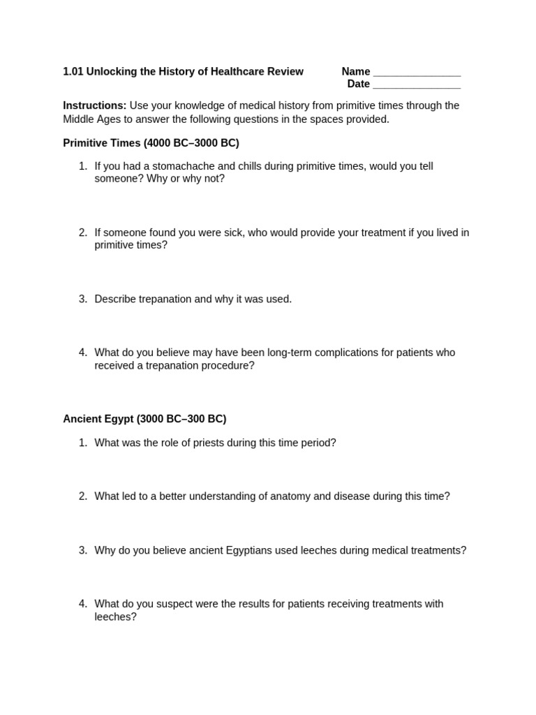 1.01 Unlocking The History of Healthcare Review | PDF | Medicine ...
