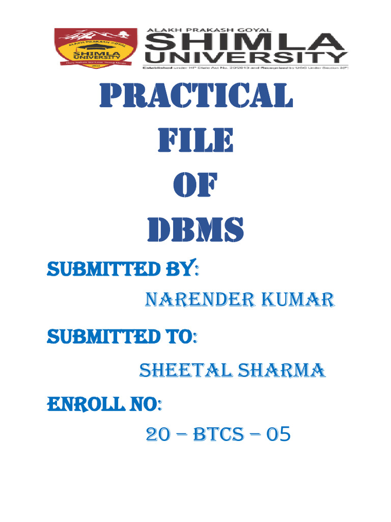 Practical of DBMS Narender Kumar | PDF | Sql | Databases