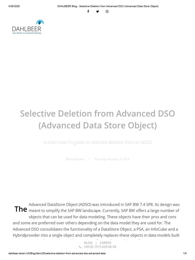DAHLBEER Blog - Selective Deletion From Advanced DSO (Advanced Data Store Object) | PDF ...