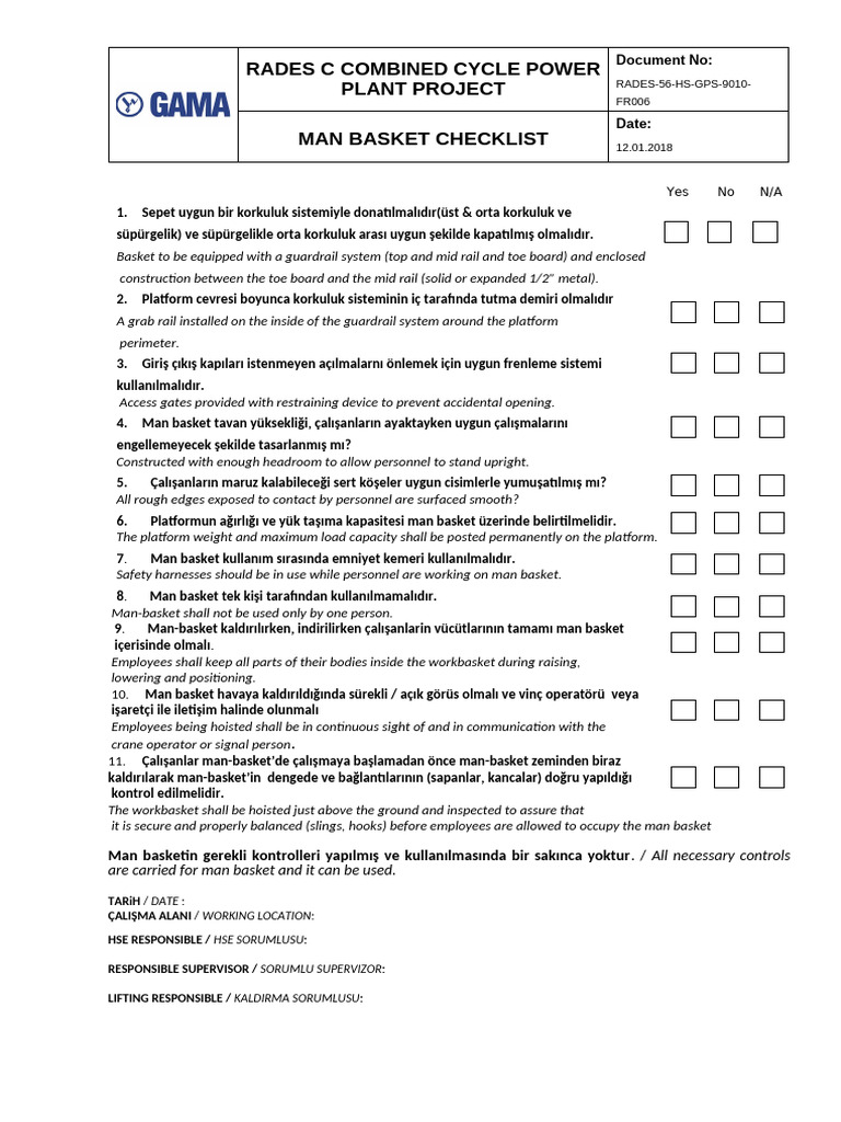 RADES-56-HS-PR-GPS-9010-FR006 - Man Basket Checklist | PDF