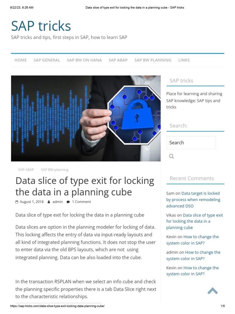 Data Slice of Type Exit For Locking The Data in A Planning Cube - SAP ...